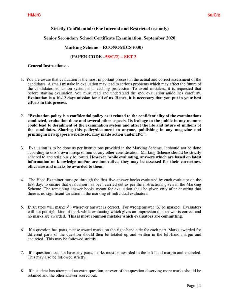 Economics (030) Set 58 c2 Marking Scheme Comptt 2020 | PDF | Balance Of ...