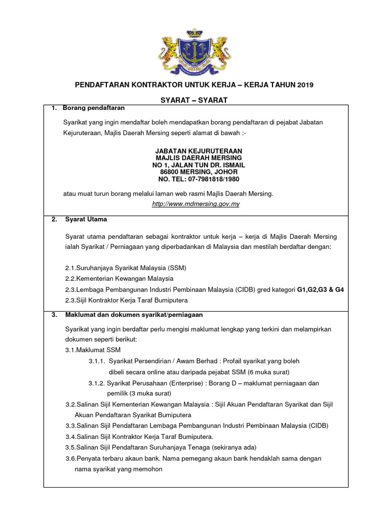 Iklan Pendaftaran Kontraktor Untuk Kerja | PDF