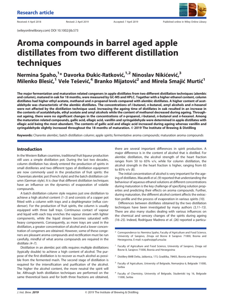 Aroma Compounds in Barrel Aged Apple | PDF | Distillation | Ethanol