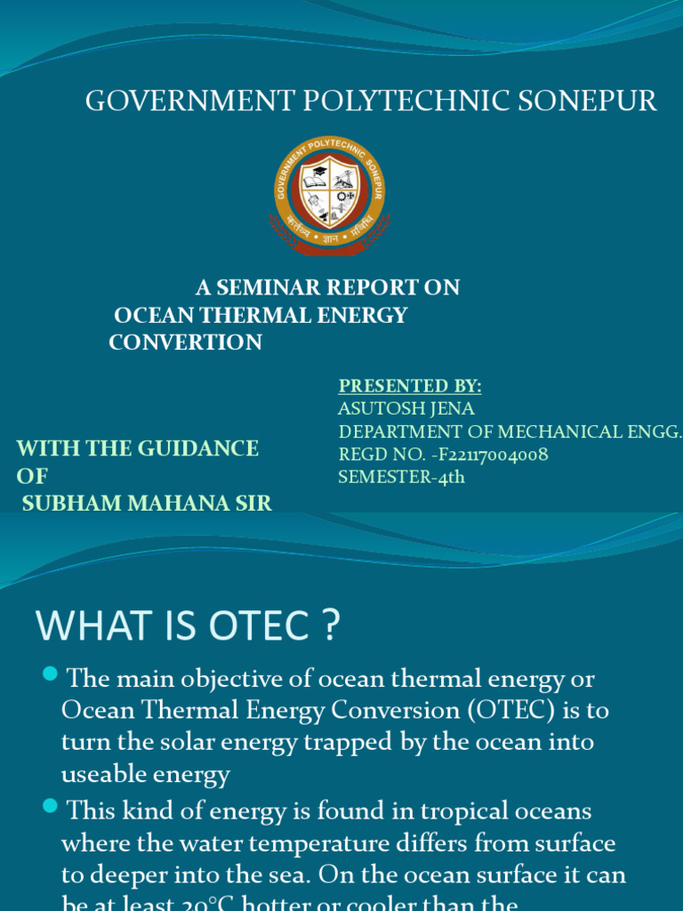 Presentation On Ocean Thermal Energy Convertion | PDF | Water | Oceans