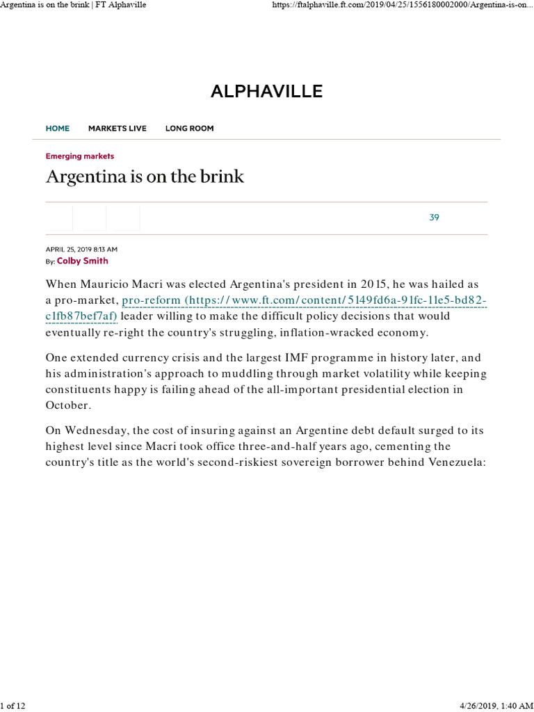 Argentina Is On The Brink - FT Alphaville | PDF | Inflation | Exchange Rate