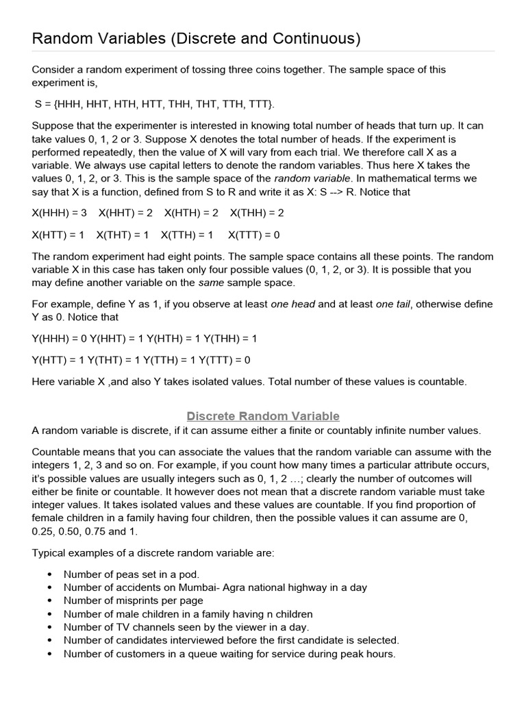 CH 7 - Random Variables Discrete and Continuous | PDF | Probability ...