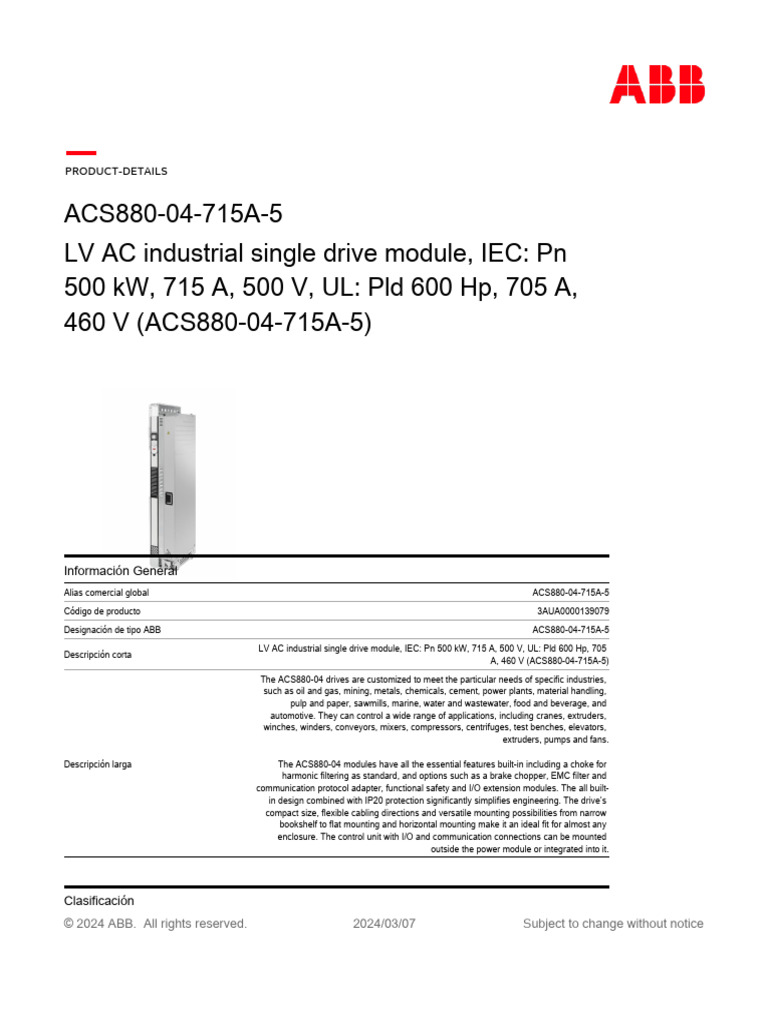 ABB ACS880-04 Drive Module 500kW | PDF | Electrical Engineering ...