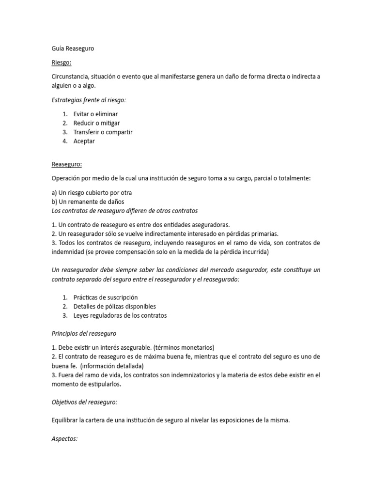 Guía de Reaseguro y Gestión de Riesgos | PDF | Reaseguro | Seguro