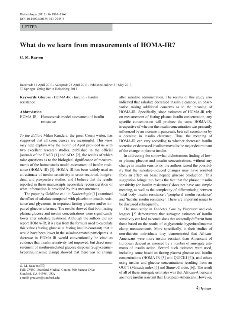 Understanding HOMA-IR and Insulin Resistance | PDF | Insulin Resistance ...