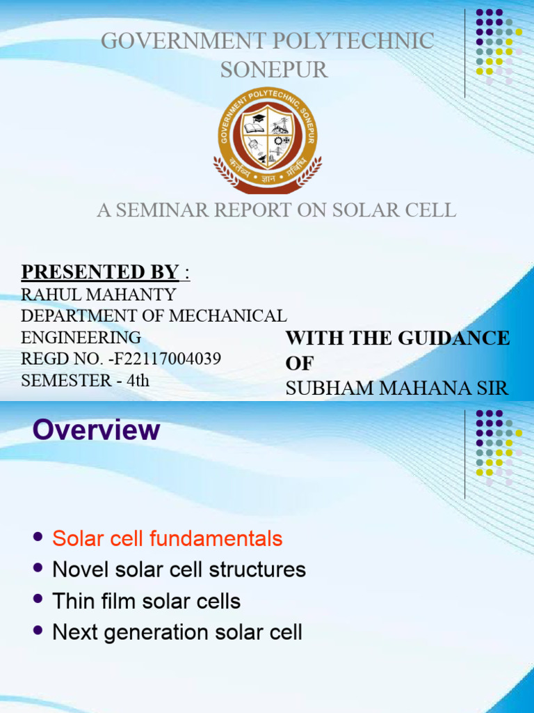 Presentation On Solar Cell | PDF | Solar Cell | Electrical Engineering