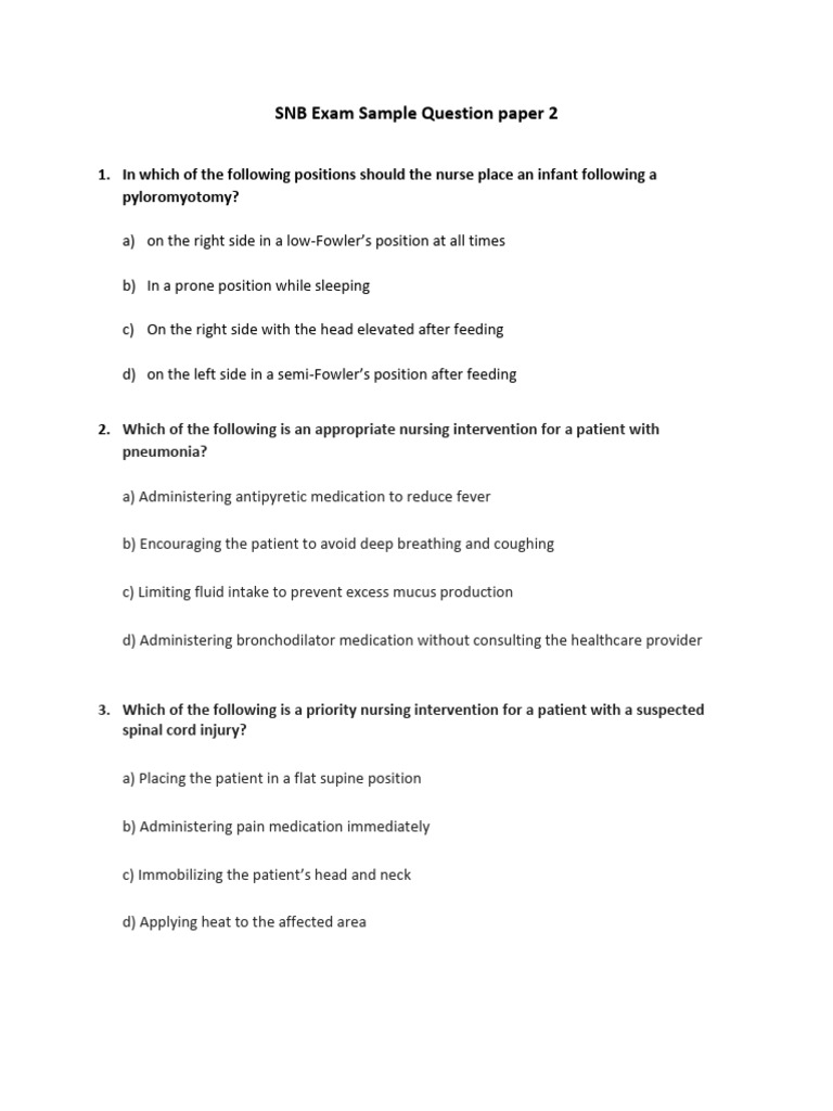 SNB Exam Sample Question Paper 2 | PDF | Hypoglycemia | Hypertension