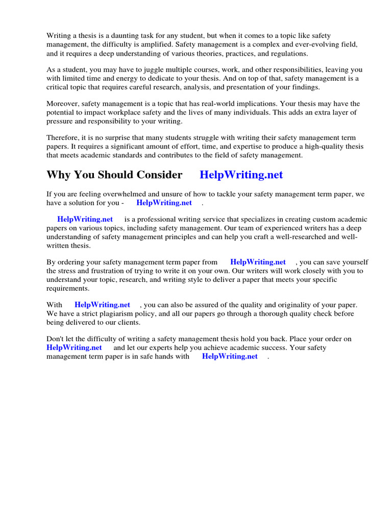 Safety Management Term Papers | PDF | Occupational Safety And Health ...