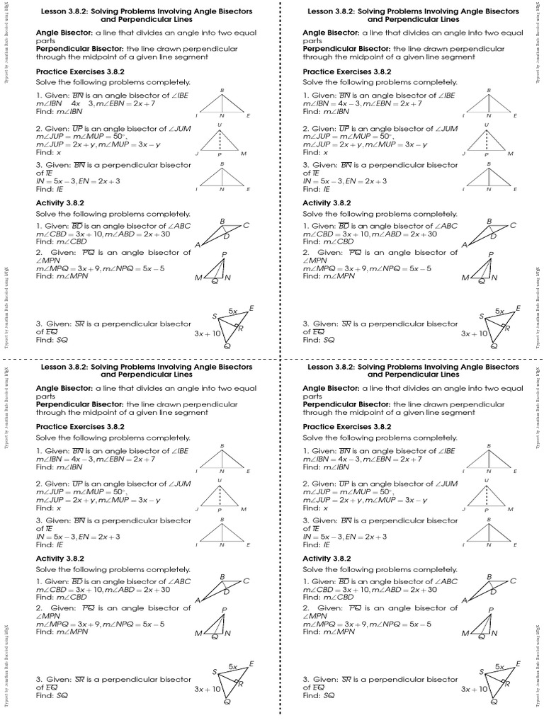 Angle Bisectors and Perpendicular Lines | PDF | Perpendicular ...