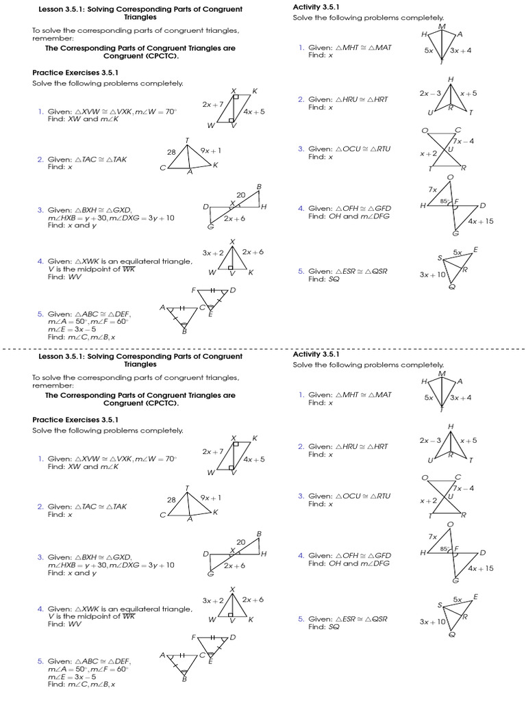 Hand Solving Corresponding Parts of Congruent Triangles | PDF ...