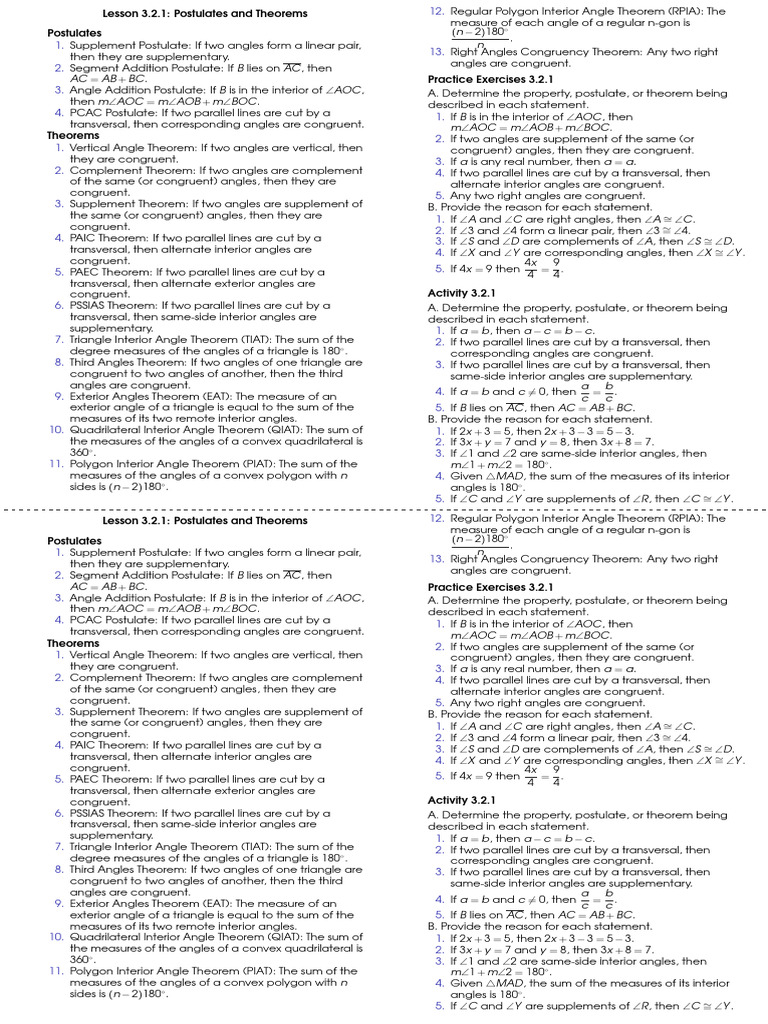 Hand Postulates and Theorems | PDF | Elementary Mathematics | Classical ...