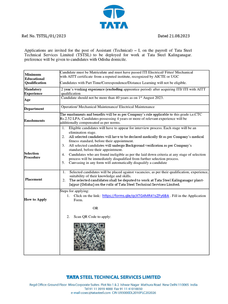 Advertisement For TSTSL - TSK | PDF | Technology & Engineering