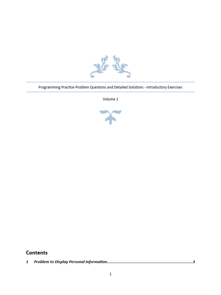 Programming Practice Problem Questions And Detailed Solutions Volume 1 Introductory Exercises
