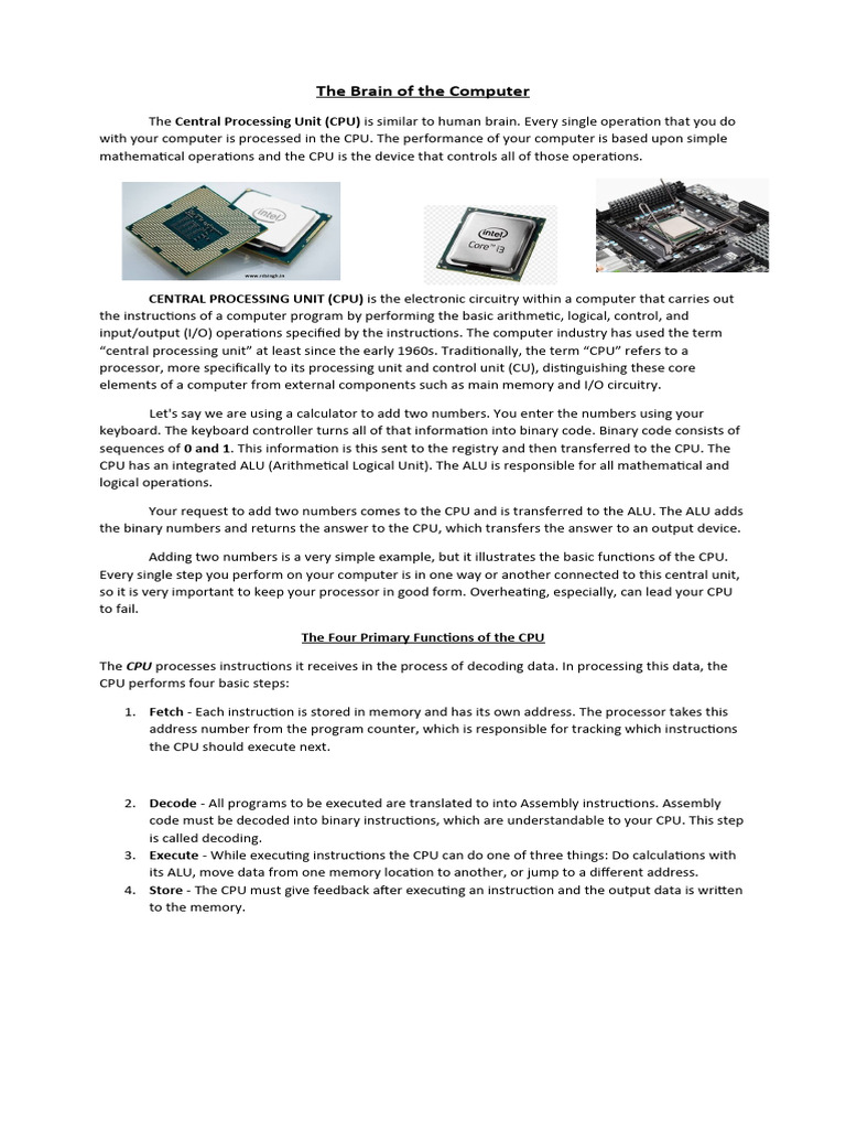 HANDOUTS | PDF | Central Processing Unit | Multi Core Processor