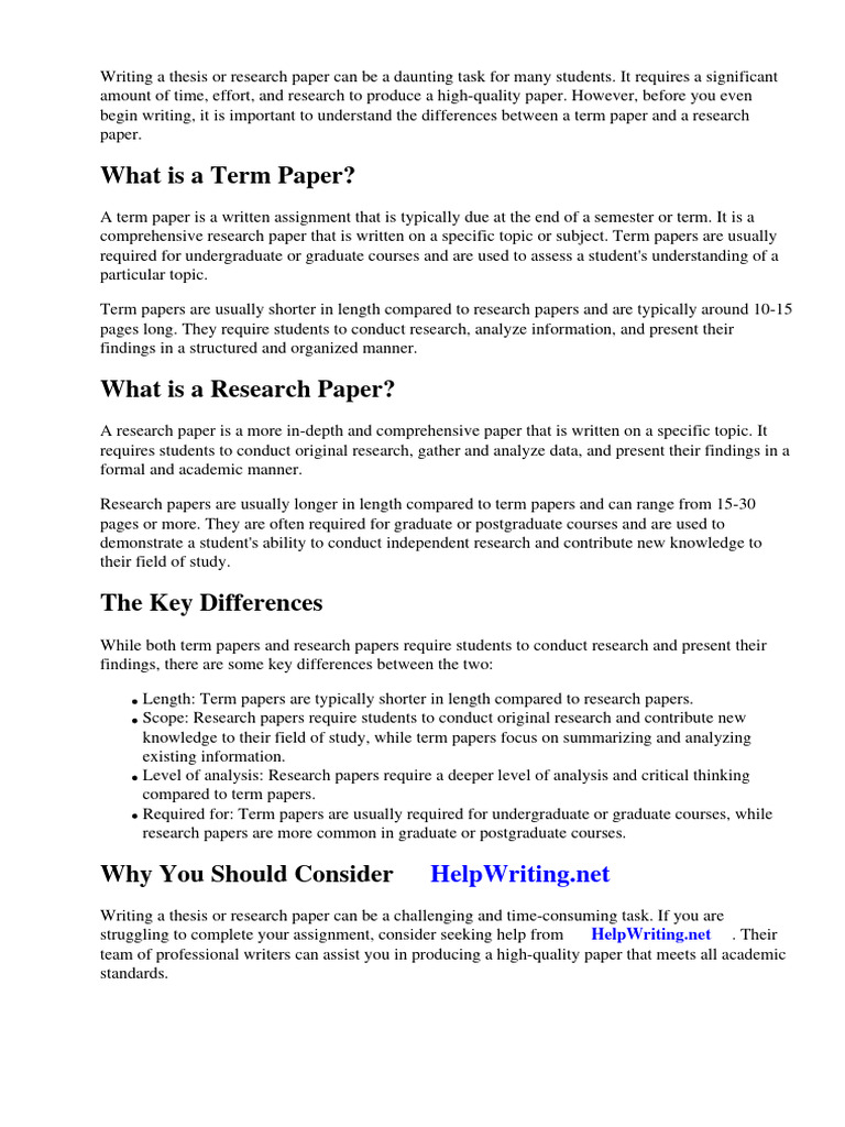 Difference Between Term Paper and Research Paper | PDF | Academic ...