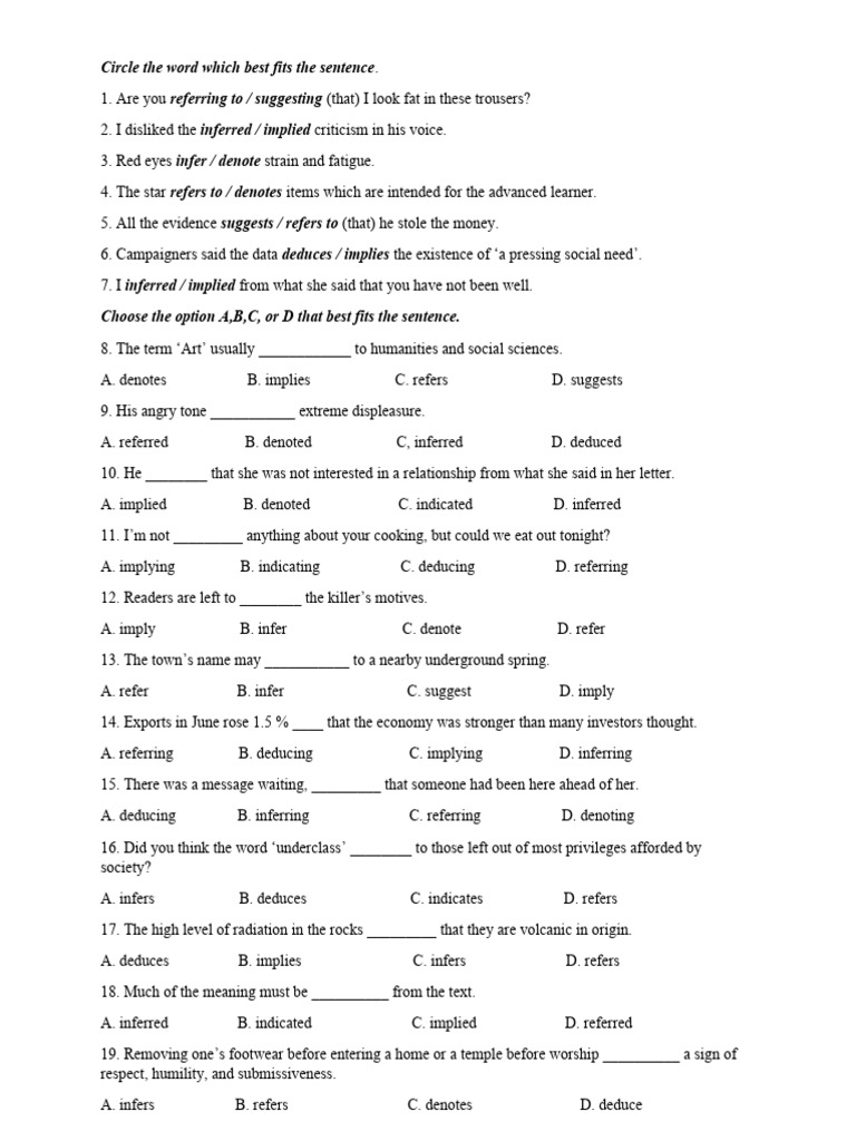 Word Choice Exercise: Infer vs. Imply | PDF