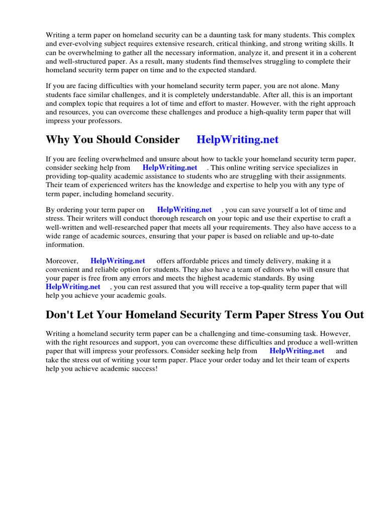 Homeland Security Term Paper Guide | PDF | United States Department Of ...