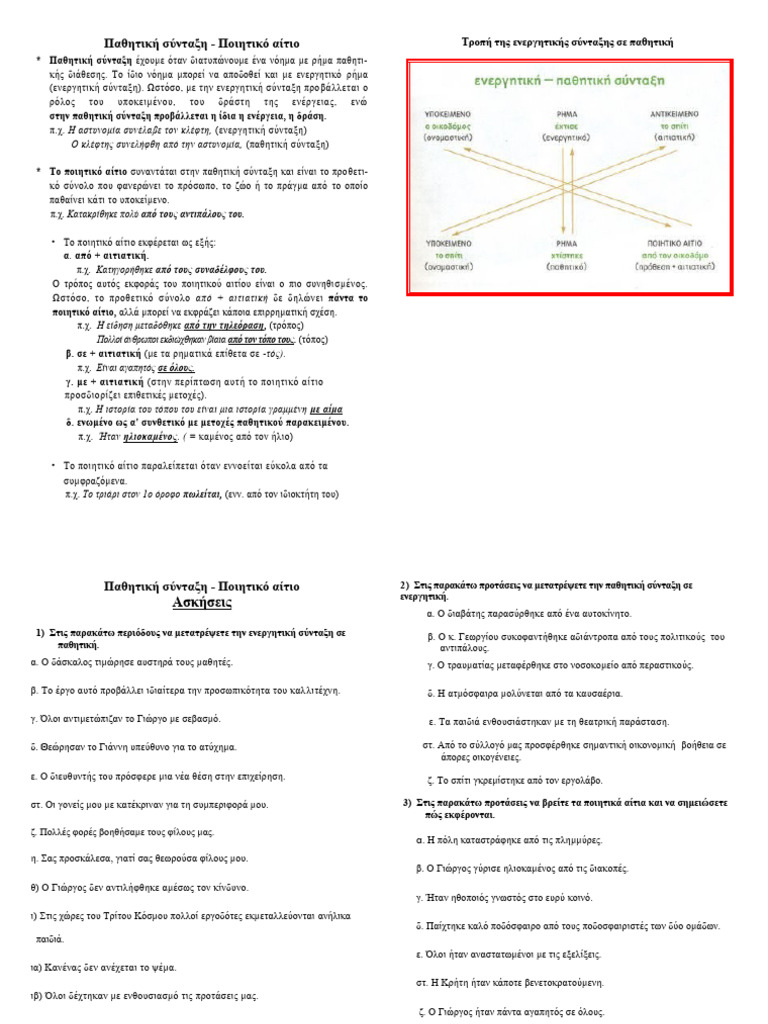 Παθητική σύνταξη, ποιητικό αίτιο | PDF