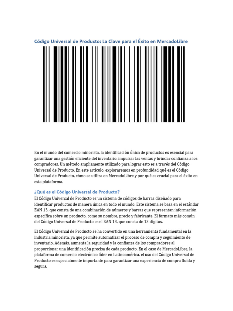 Codigo Universal de Producto MercadoLibre | PDF | Código Universal de ...