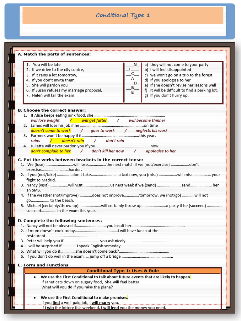 Conditional type 1 | PDF | Linguistics | Grammar