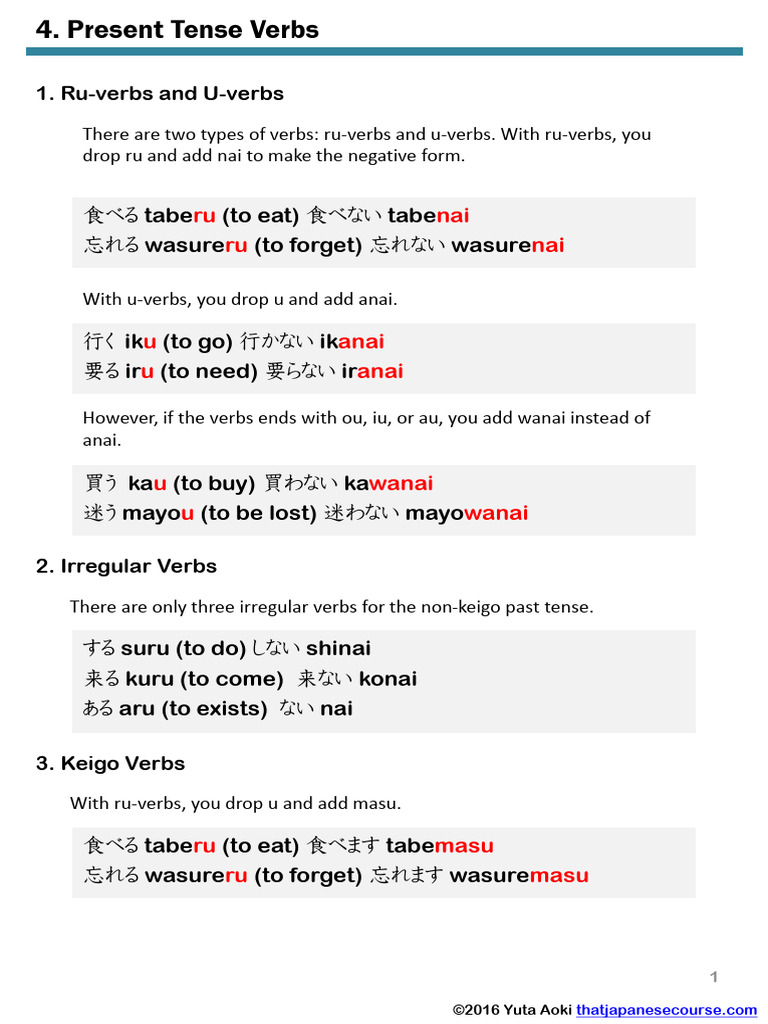 Verbs Handout | PDF