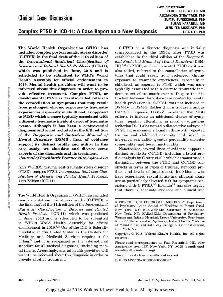 Clinical Case Discussion: Complex PTSD in ICD-11: A Case Report On A ...