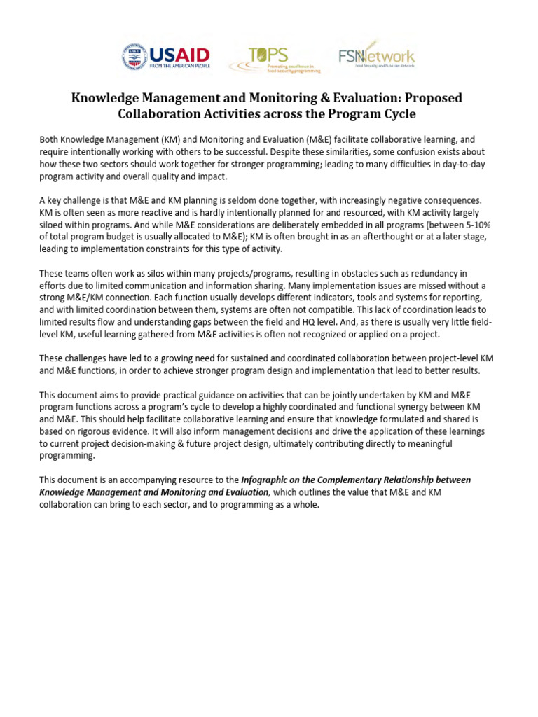 KM Handshake With MEL in The Program Cycle - USAID | PDF | Evaluation | Knowledge Management