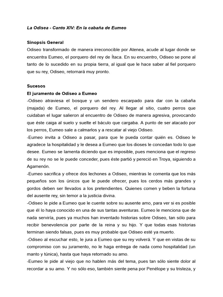 Canto XIV - en La Cabaña de Eumeo (Sinopsis y Sucesos) | PDF | Odiseo ...