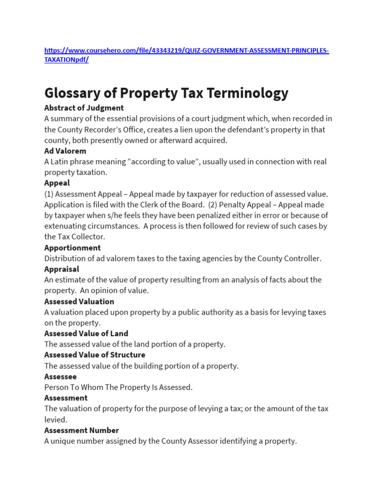 Property Tax Terminology Glossary | PDF | Taxes | Property Tax