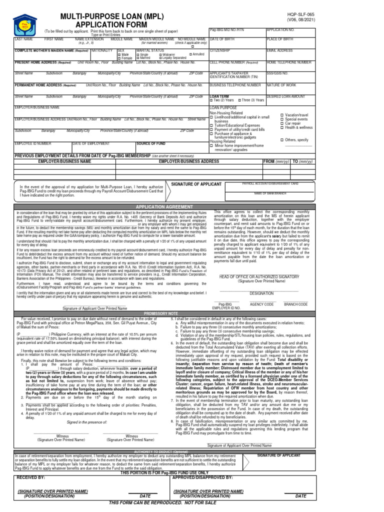 SLF065 MultiPurposeLoanApplicationForm V06 | PDF | Loans | Interest