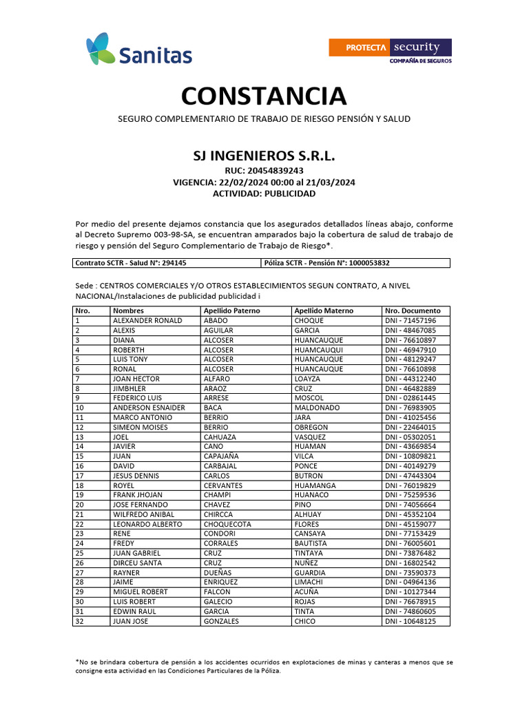 SCTR Marzo SJ Ingenieros | PDF