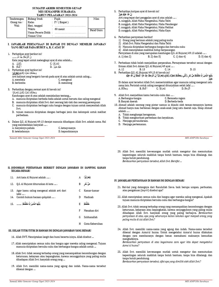 Template Soal SAS Genap 23-24 KKM 06 | PDF