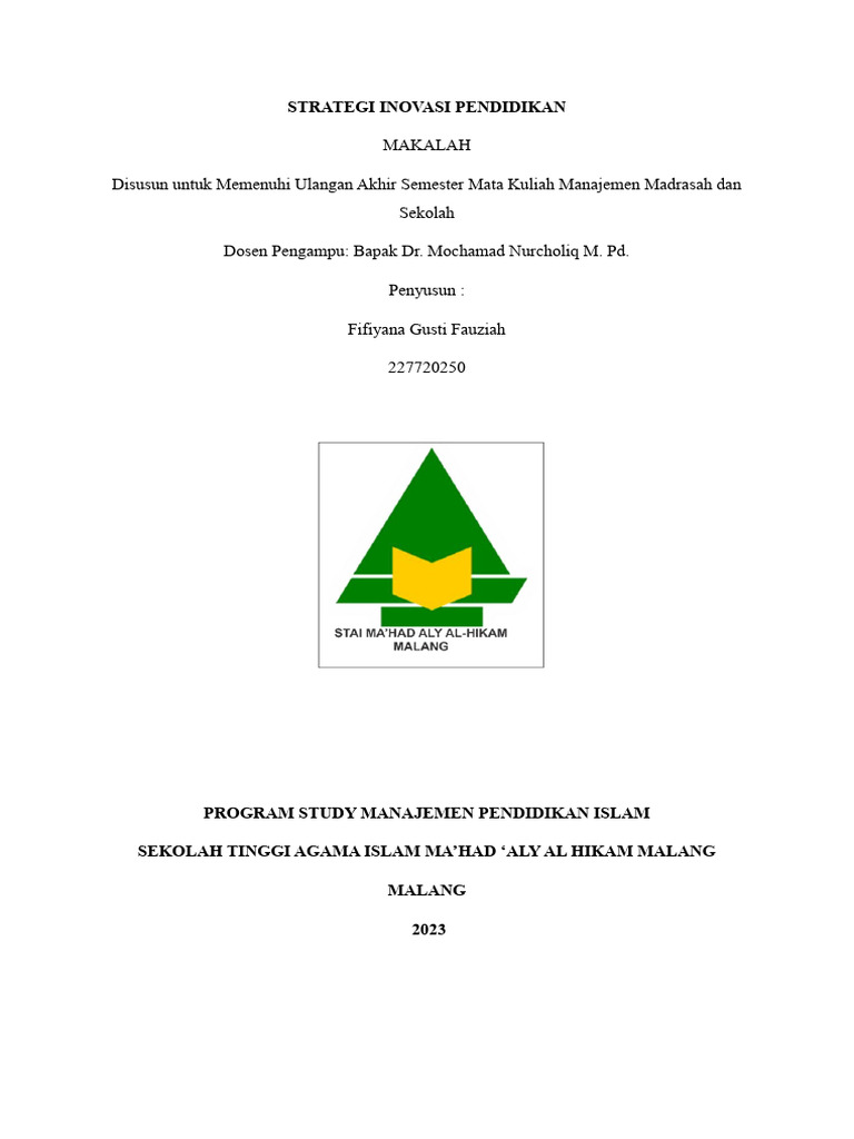 UAS Manajemen Madrasah | PDF