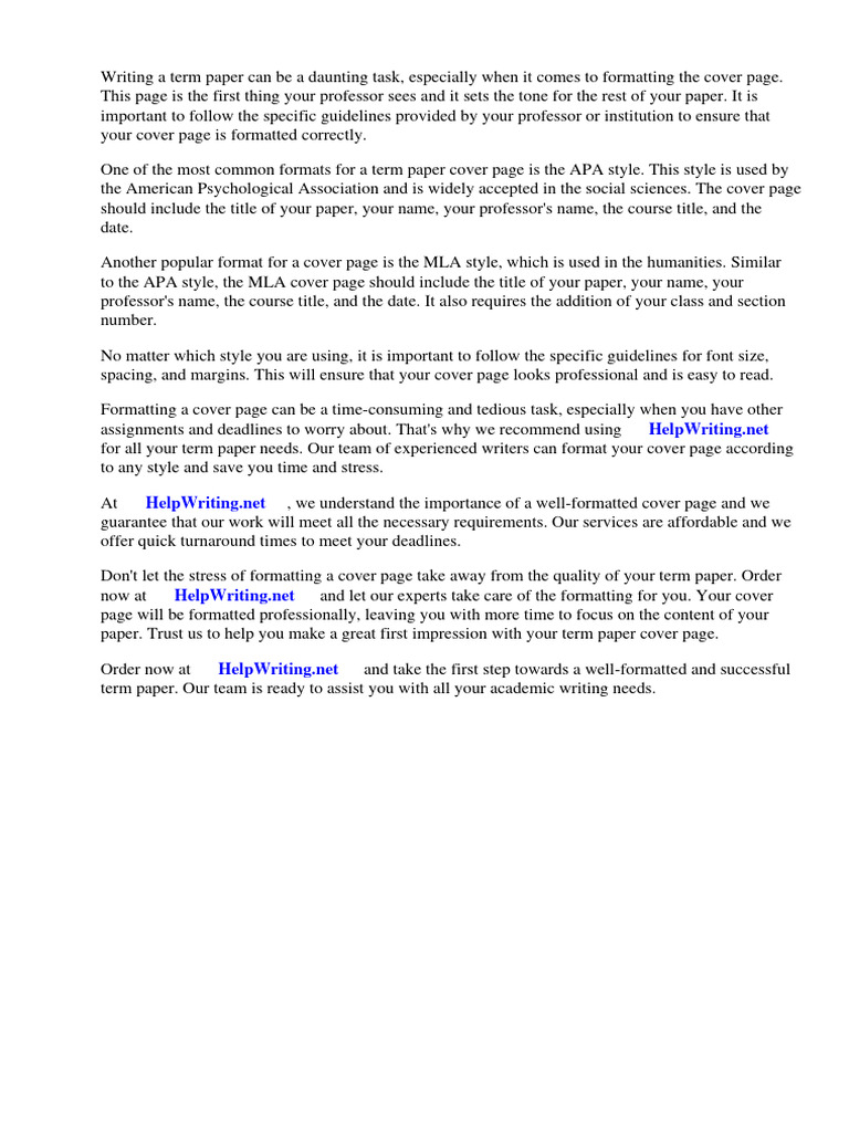 Sample Cover Page of Term Paper | PDF | Apa Style | Thesis