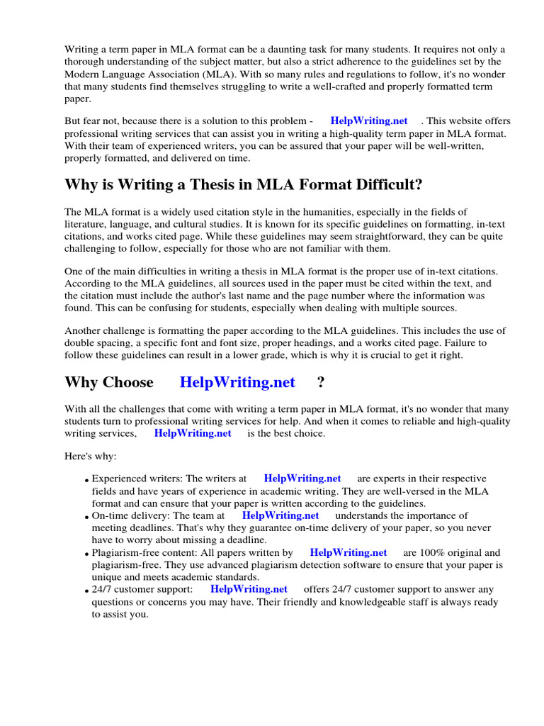 Mla Format Term Paper Examples | PDF | Citation | Written Communication