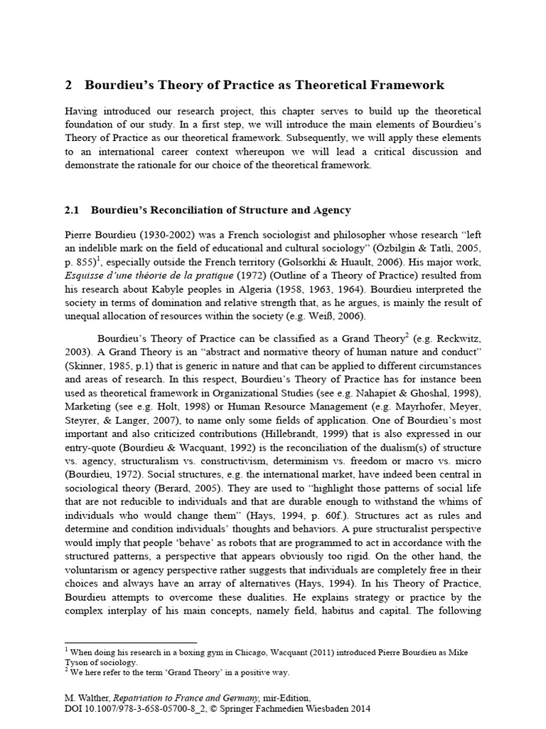 Bourdieu's Theory of Practice as a Theoretical Framework | PDF ...