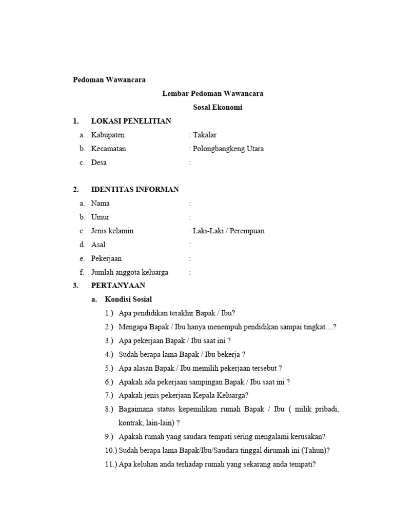 SIG Pedoman Wawancara SOSEK | PDF