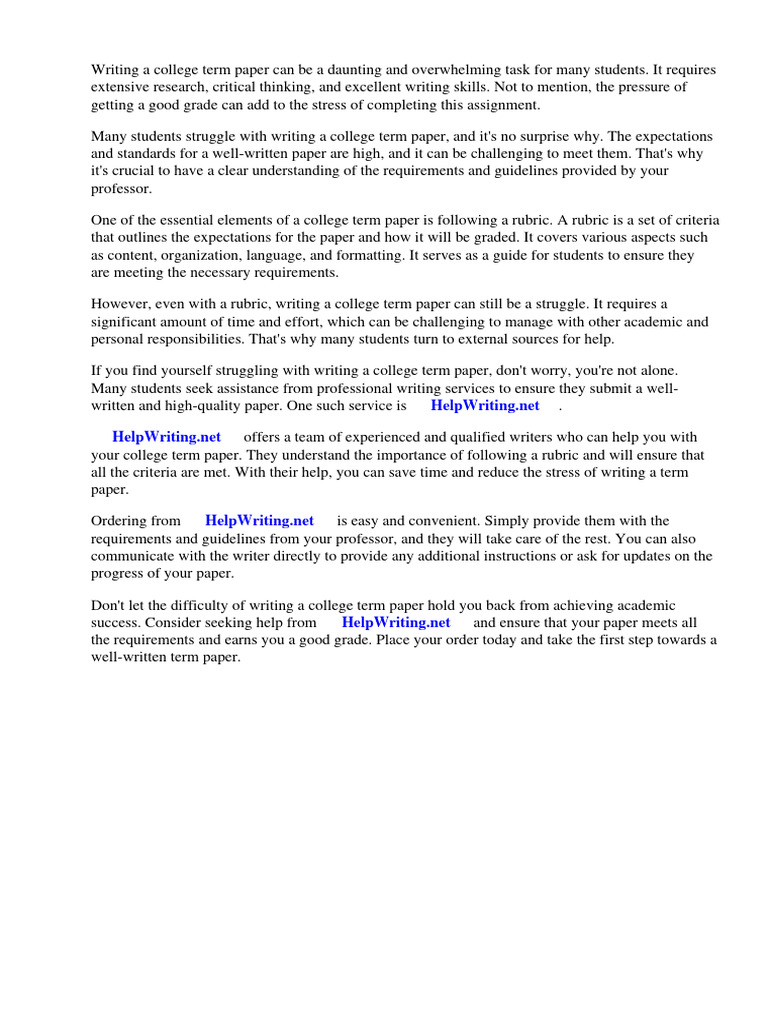 College Term Paper Rubric | Download Free PDF | Analytics | Logistics