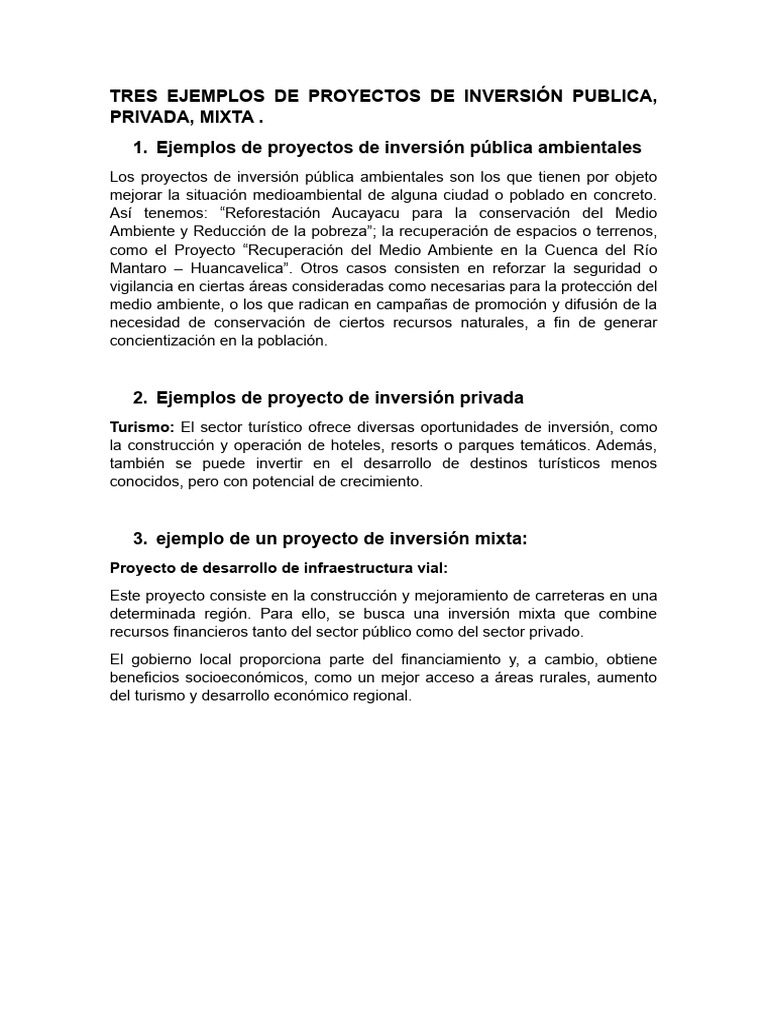 Tres Ejemplos de Proyectos de Inversión Publica | PDF