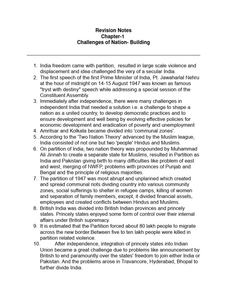 Challenges of Nation-Building in India | PDF | Partition Of India | Two ...
