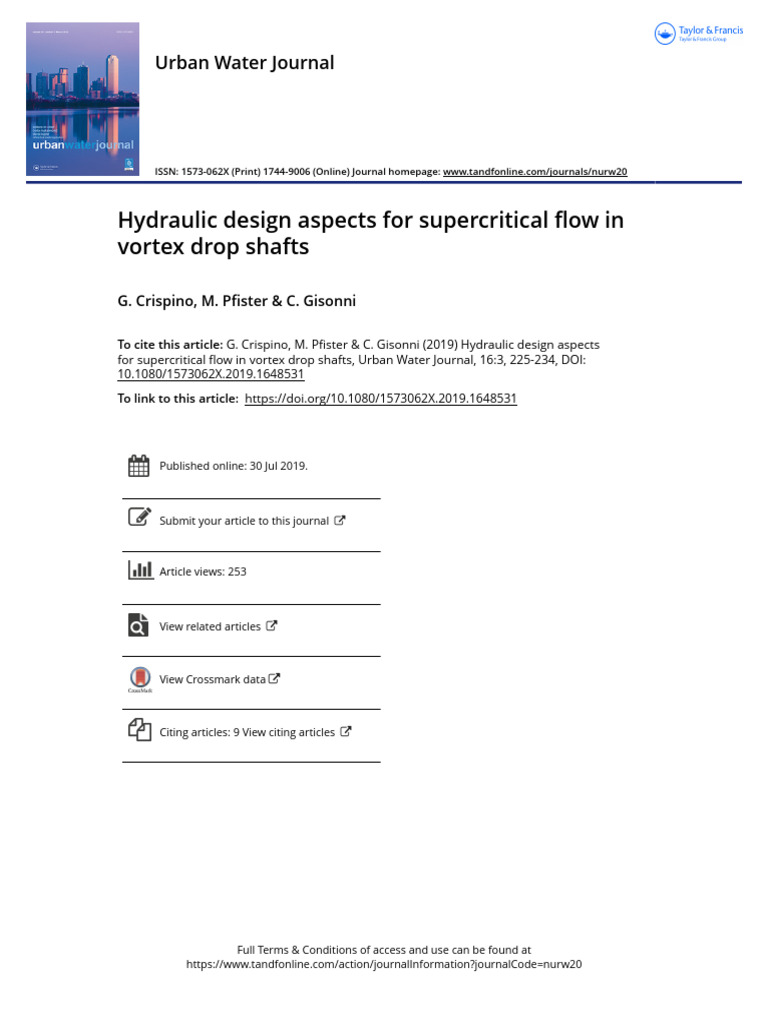 Hydraulic Design Aspects For Supercritical Flow in Vortex Drop Shafts ...