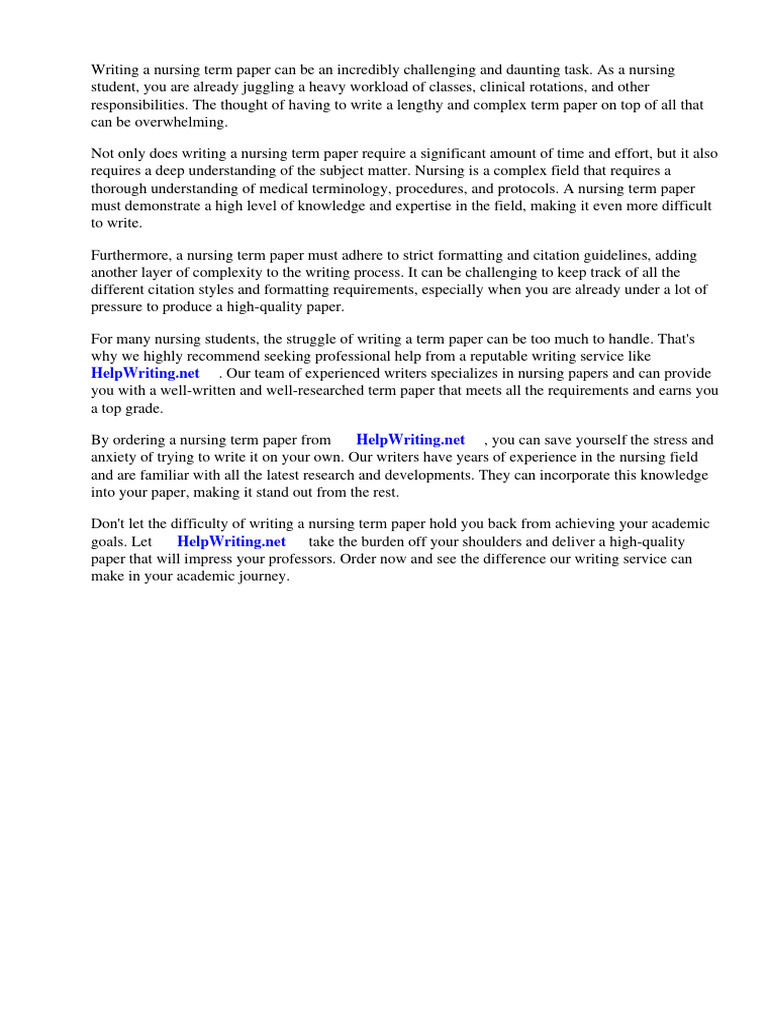 Nursing Term Paper Sample | Download Free PDF | Nursing | Health Care