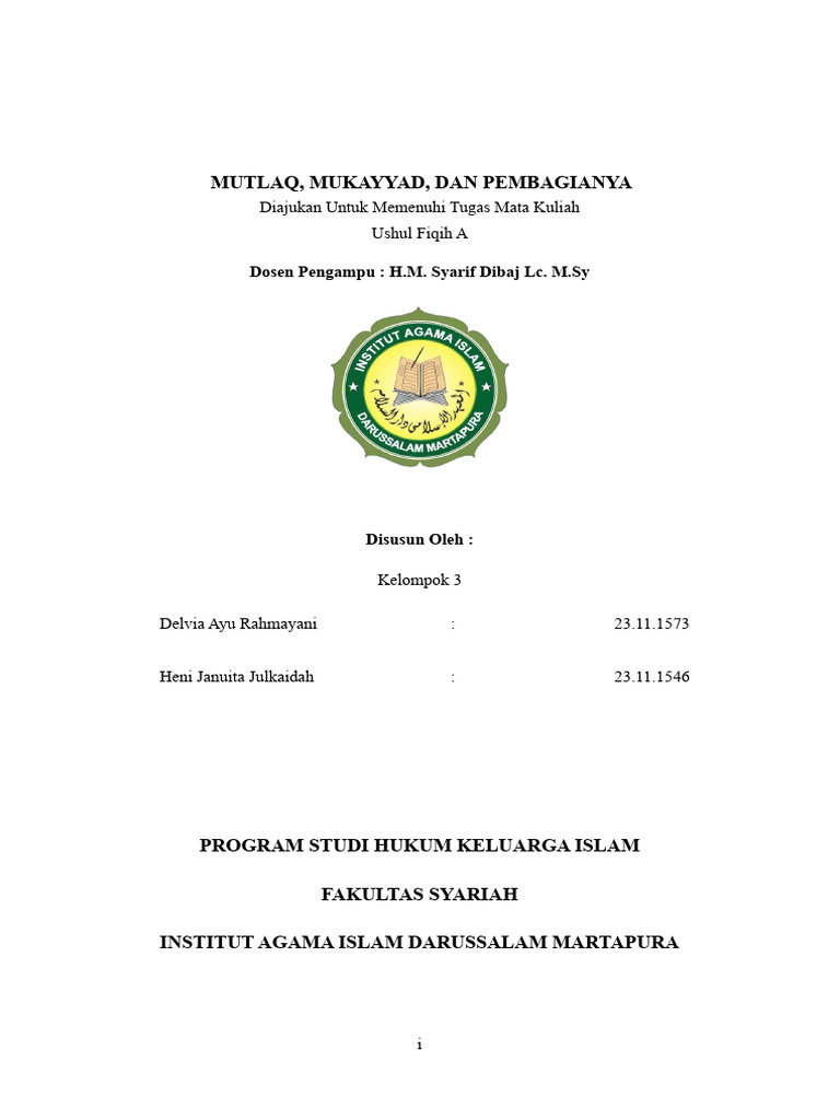 Mutlaq Dan Muqayyad Kel.3 | PDF