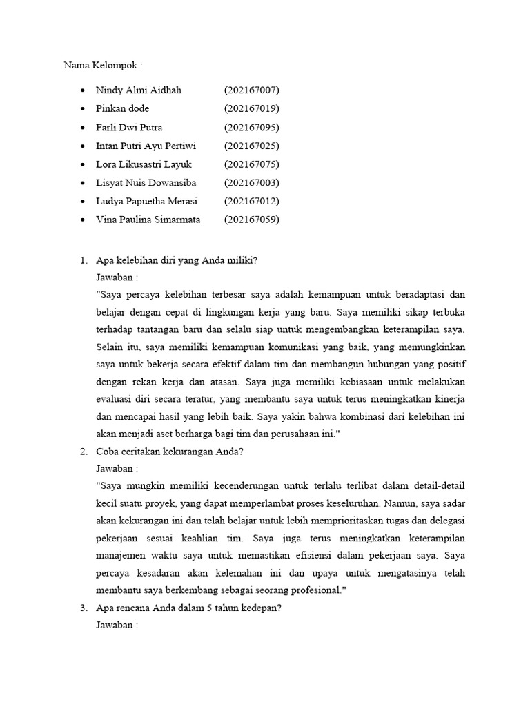 Tugas Pertanyaan Interview-1 | PDF | Pengembangan Diri