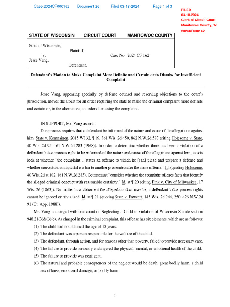 Jesse Vang Motion To Make Complaint More Definite | PDF | Complaint ...