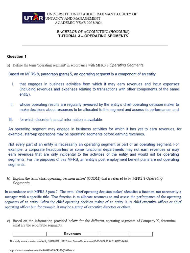 UKAF4034 ACR Tutorial3 Q - OpSegments | PDF | Revenue | Expense