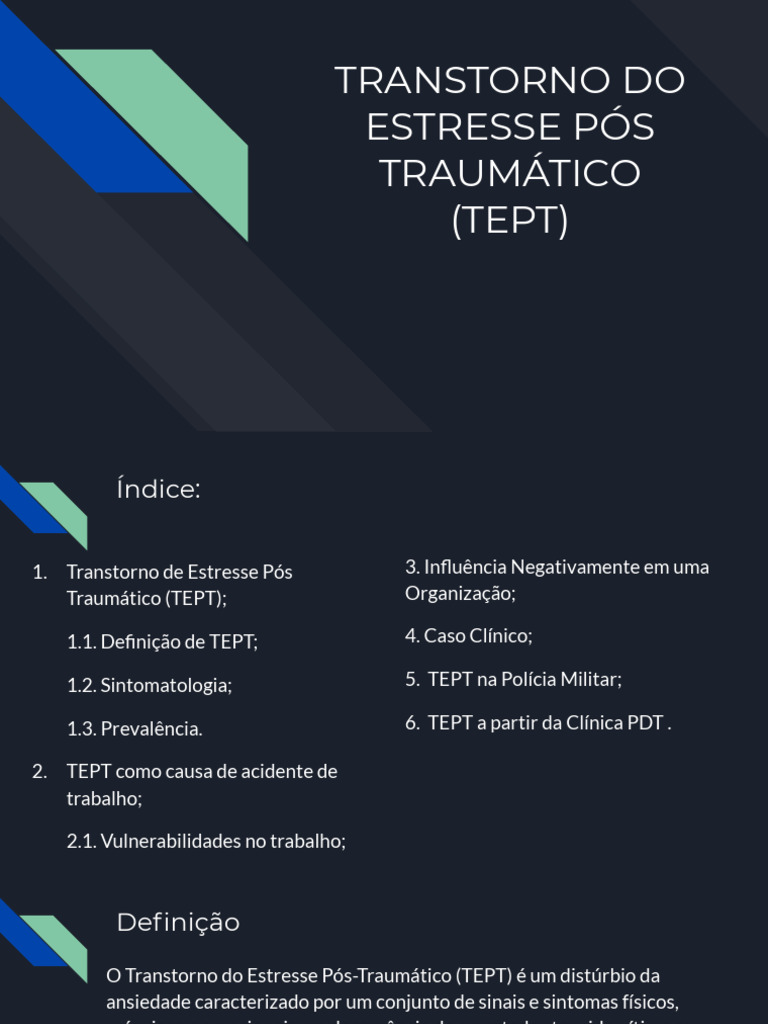 Transtorno Do Estresse Pós Traumático (Tept) | PDF | Trauma psicológico | Psicologia