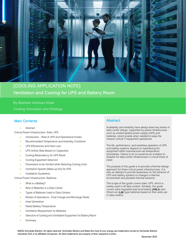 UPS and Battery Room Cooling Guide | PDF | Rechargeable Battery ...