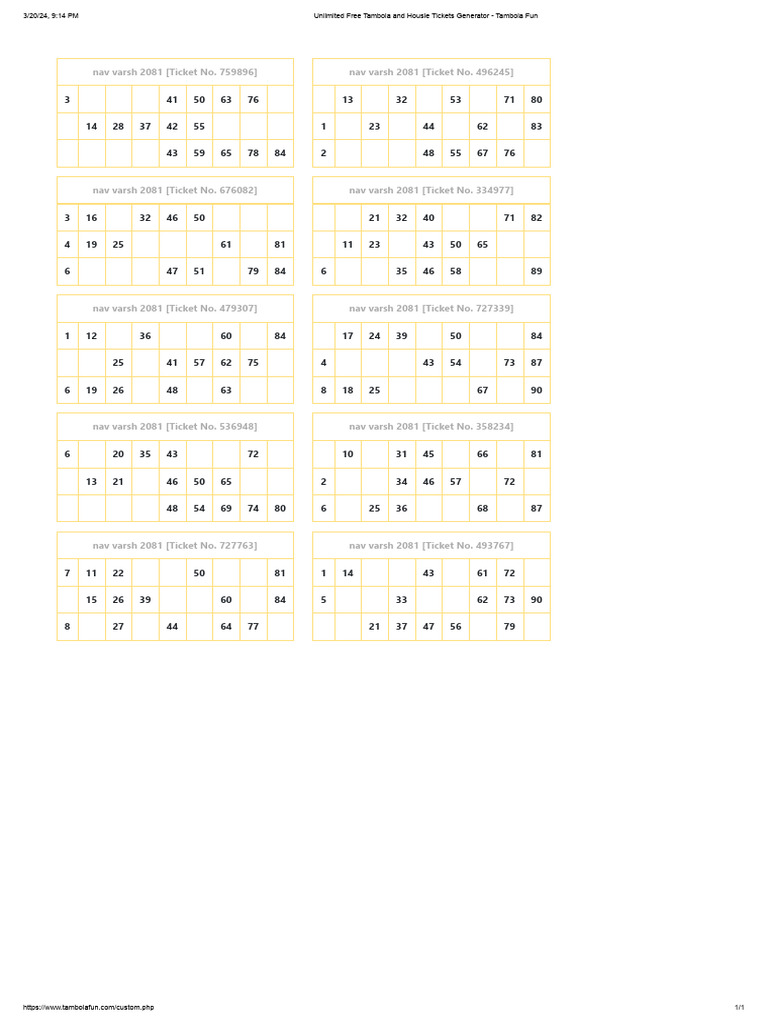 Unlimited Free Tambola and Housie Tickets Generator - Tambola Fun2 ...
