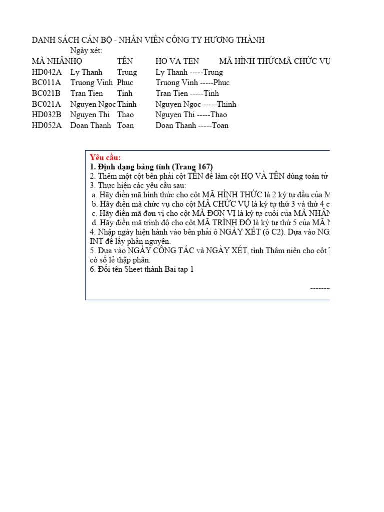 Bai Tap - Thuc Hanh MS Excel CNTTCB-SKANH | PDF